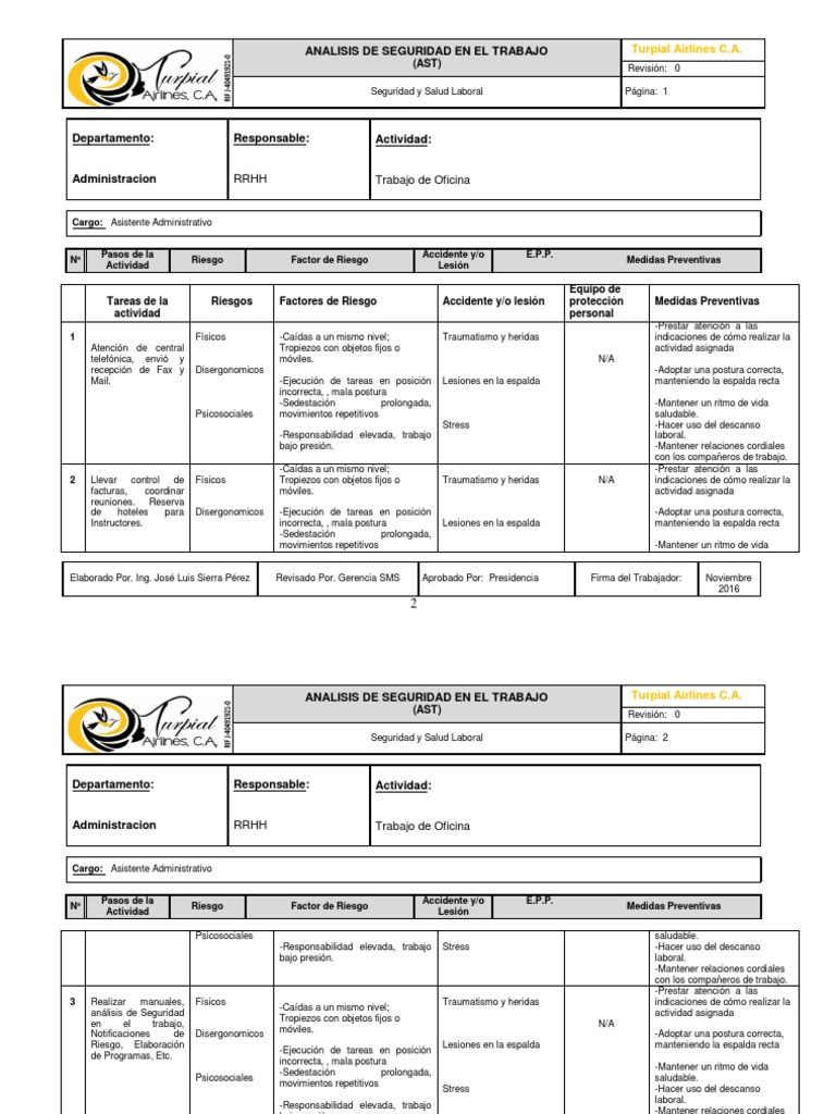 AST Asistente Administrativo (Ejemplo) | PDF | Seguridad y salud ...