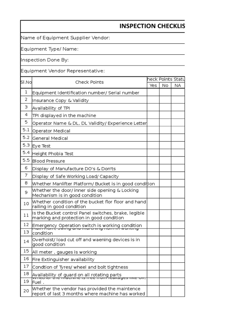 Mewp Inspection Checklist | Download Free PDF | Machines | Vehicles