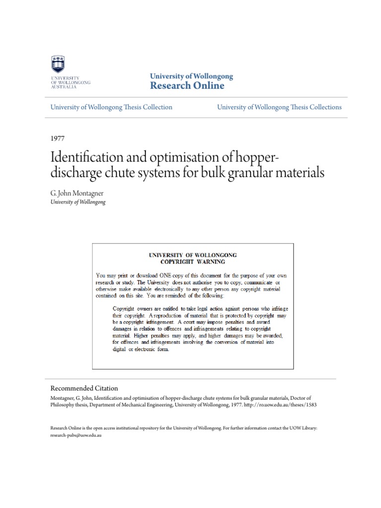 Identification and Optimisation of Hopper-Discharge Chute Systems | PDF ...