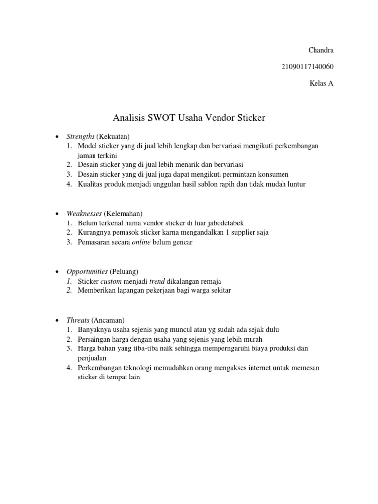 Analisis SWOT Usaha Vendor Sticker | PDF