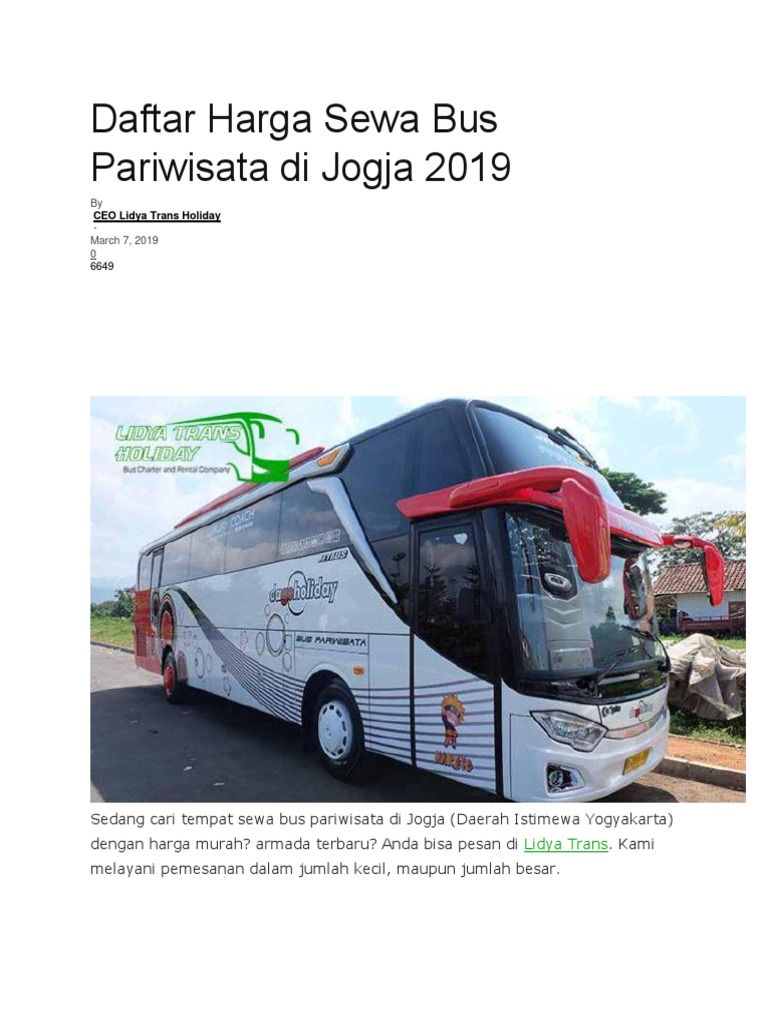 Daftar Harga Sewa Bus Pariwisata Di Jogja 2019 | PDF