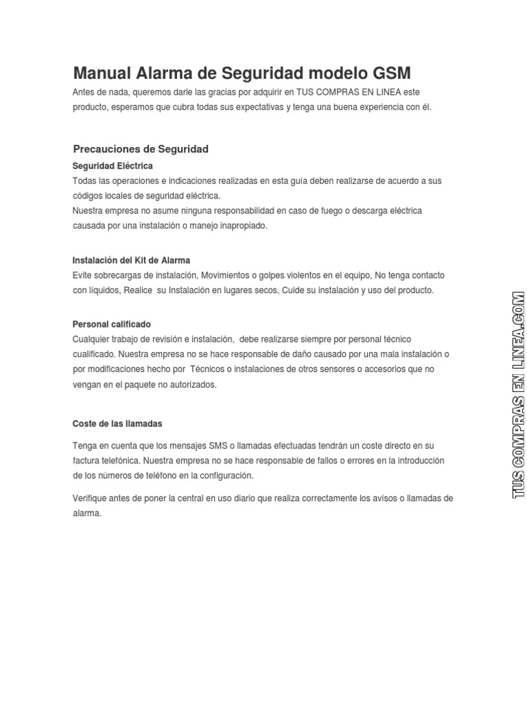 Manual de Instalación Alarma GSM | PDF | Gsm | Sensor