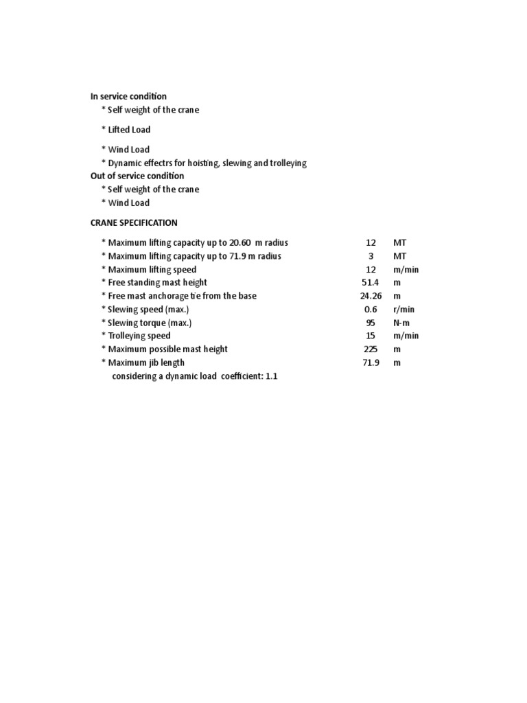 Tower Crane Load and Moment Calculations | PDF | Crane (Machine ...