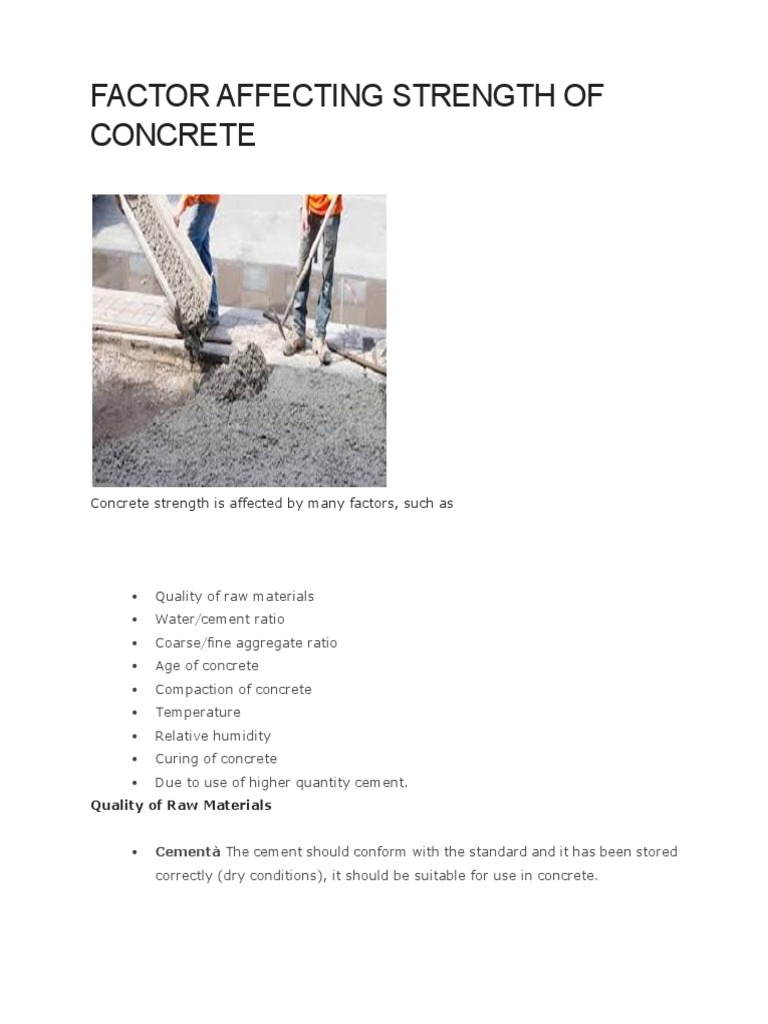 Factors Affecting Strength of Concrete | PDF | Concrete | Cement