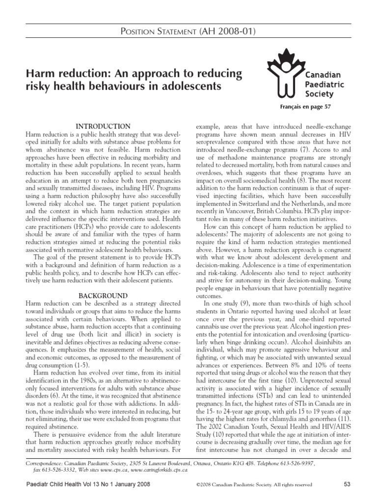 Harm Reduction - An Approach To Reducing Risk Health Behaviors in ...