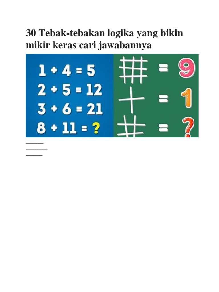 30 Tebak-tebakan logika yang bikin mikir keras cari jawabannya | PDF