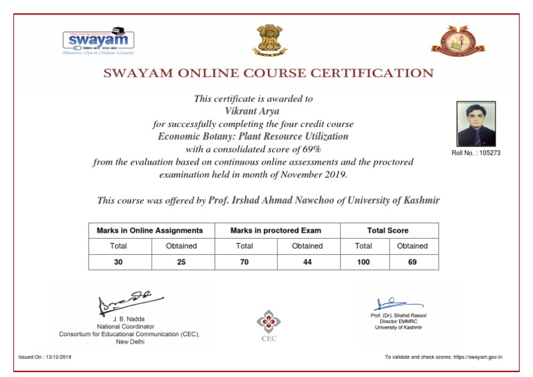 Economic Botany Certificate Vikrant Arya | PDF