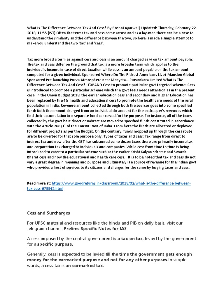 What Is The Difference Between Tax and Cess | PDF | Services (Economics) | Taxes