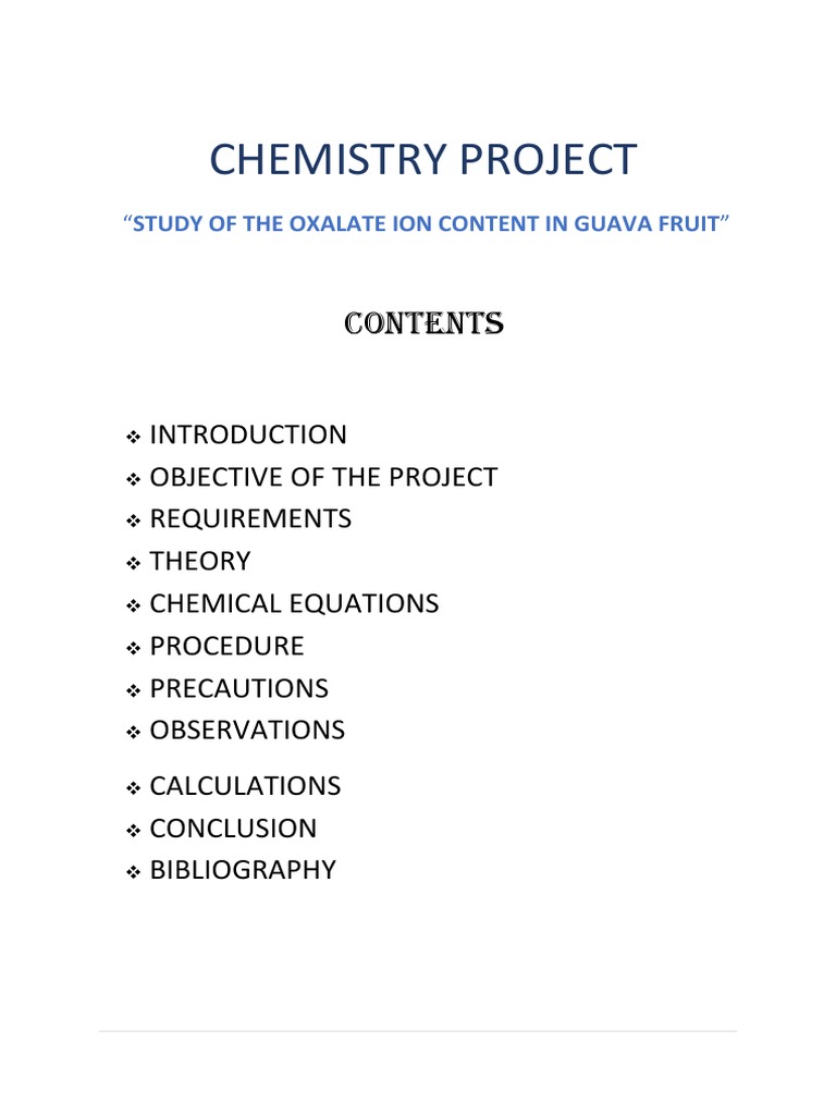 Chemistry Project Oxalate Ion Content in Guava | PDF | Titration ...