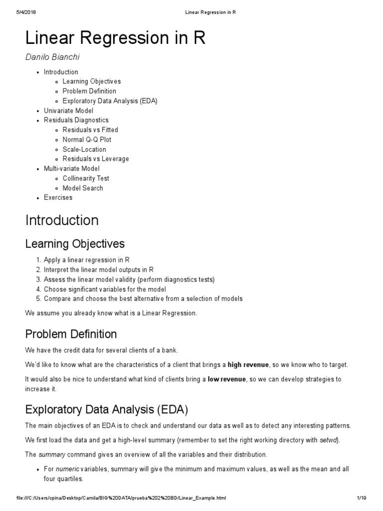 Linear Regression in R | PDF | Coefficient Of Determination | Errors ...
