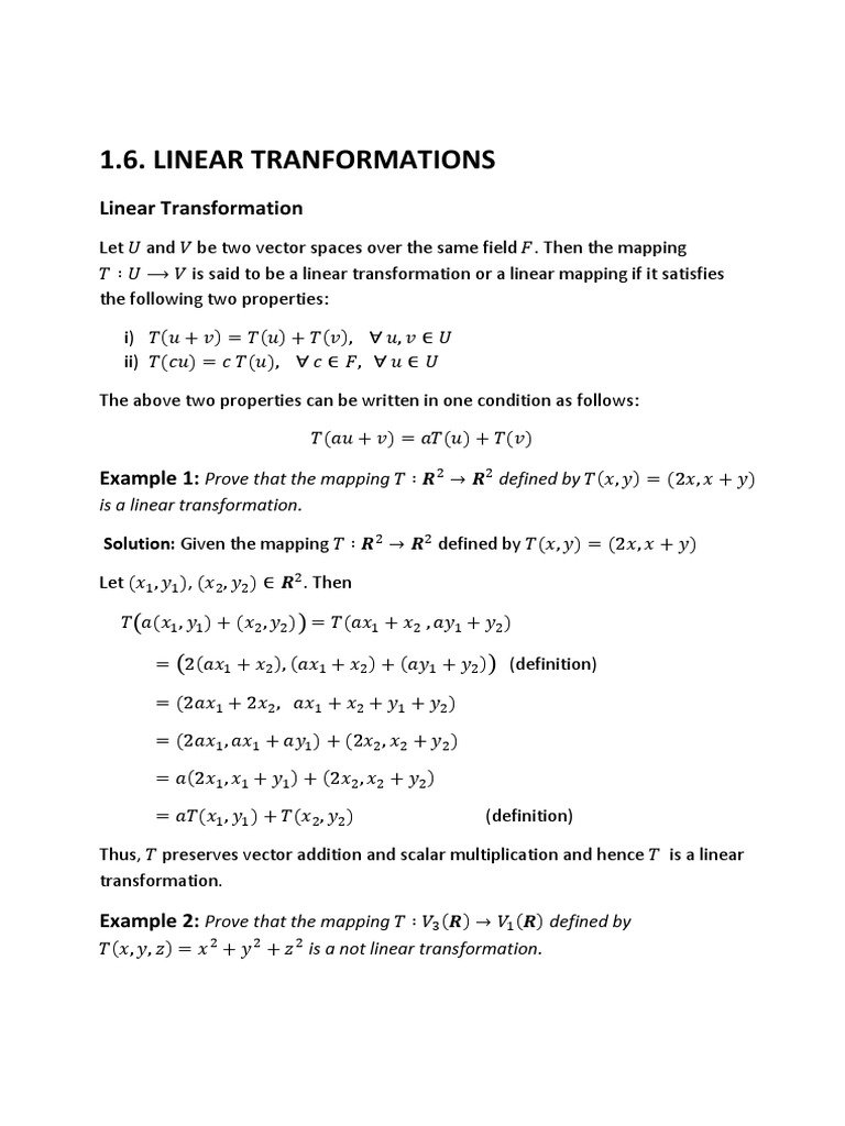 Linear Transformations And Subspaces Pdf Linear Map Vector Space