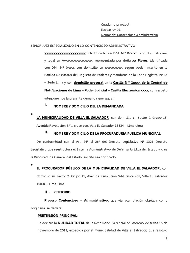 Demanda Cont Admin Nulidad Por Notificacion | PDF | Ley procesal | Demanda judicial
