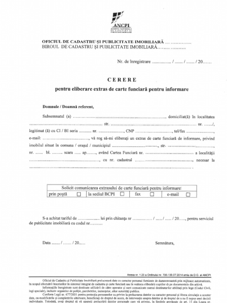 Cerere Eliberare Extras CF Informare | PDF