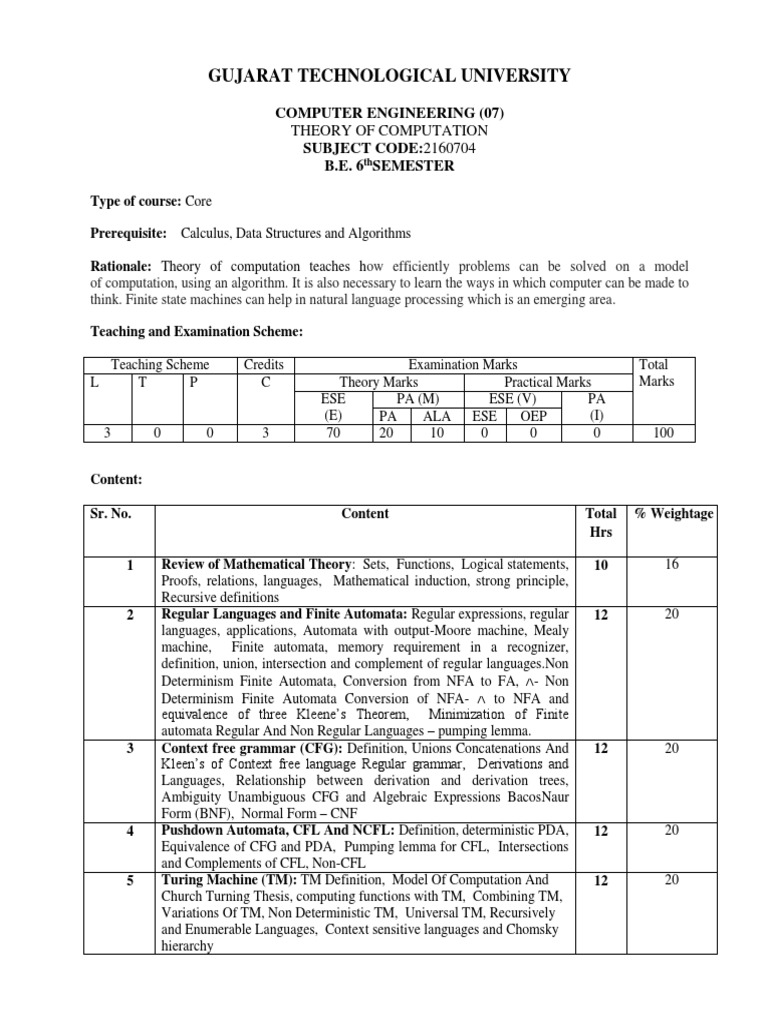 Theory of Computation Course Overview | PDF | Theory Of Computation ...