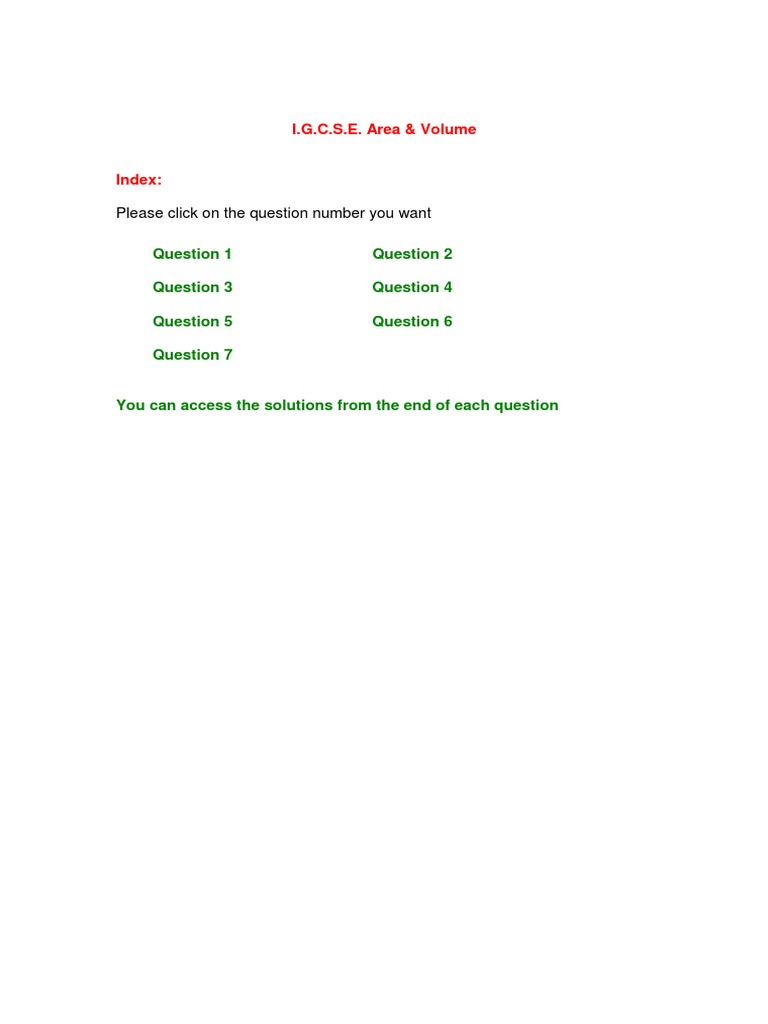 Igcse Area And Volume Pdf Pdf Euclidean Geometry Elementary Geometry