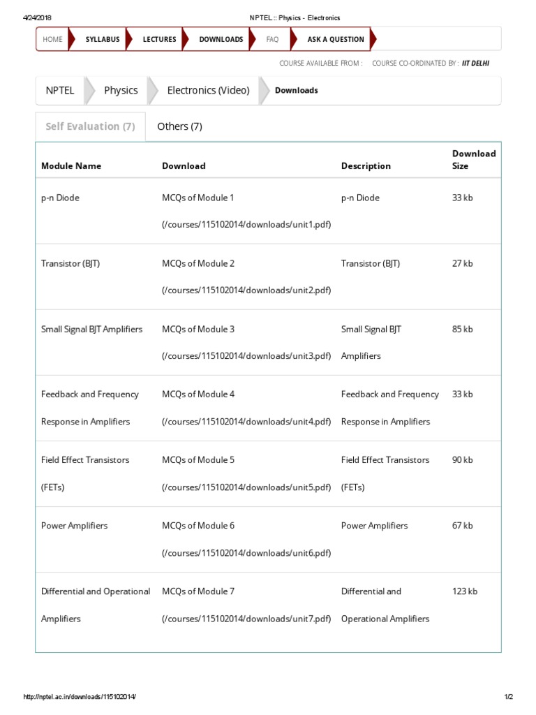 NPTEL - Physics - Electronics PDF | PDF | Bipolar Junction Transistor | Transistor
