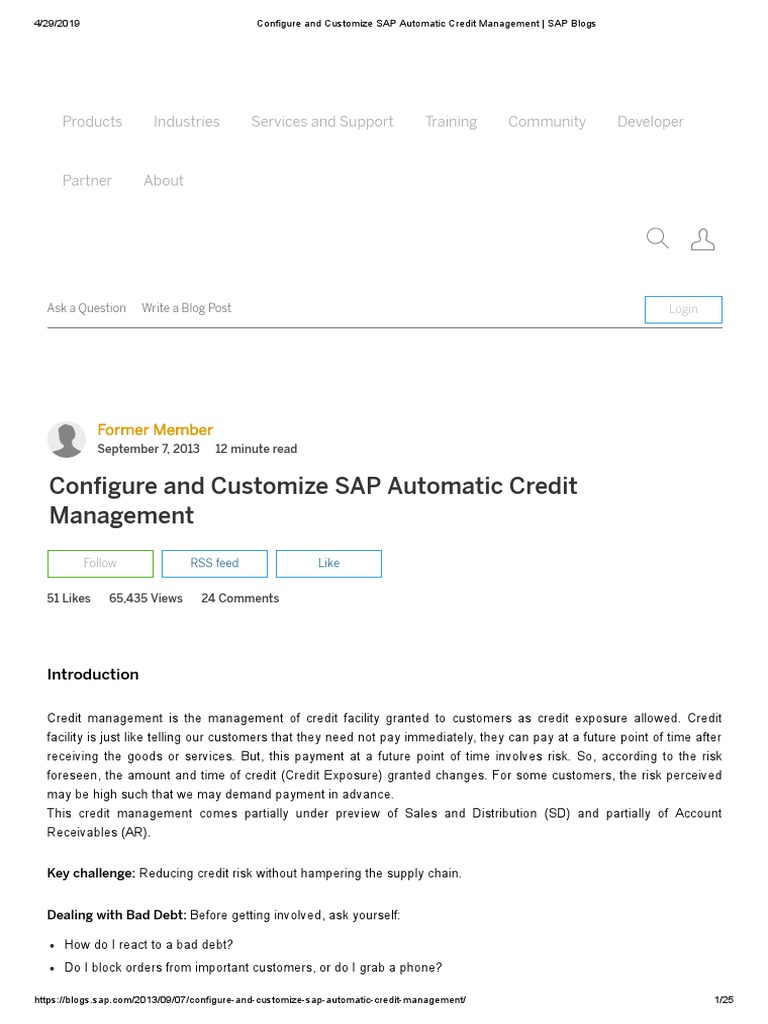 SAP Automatic Credit Management Guide | PDF | Credit | Finance & Money ...