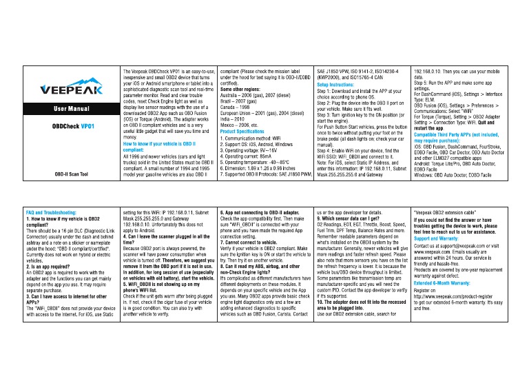 OBDCheck VP01-Manual PDF | PDF