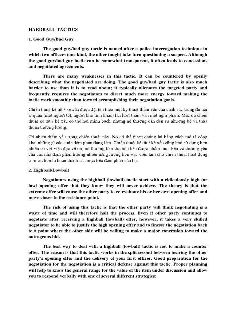 HARDBALL TACTICS 1. Good Guy Bad Guy | PDF