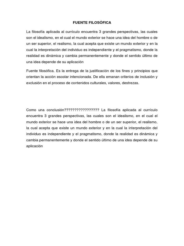 Fuentes Filosóficas del Currículo | PDF | Filosofía
