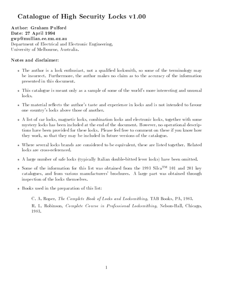 High Security Locks | PDF | Lock (Security Device) | Security Technology