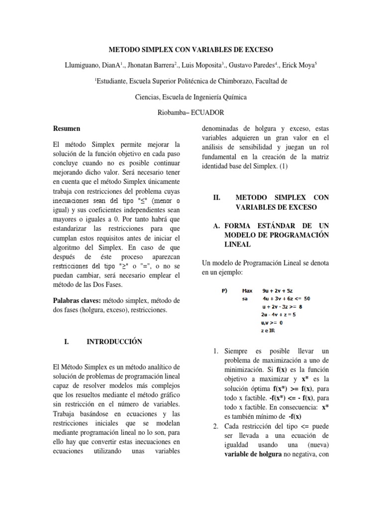 Metodo Simplex Con Variables de Exceso | PDF | Informática teórica | Programación de computadoras