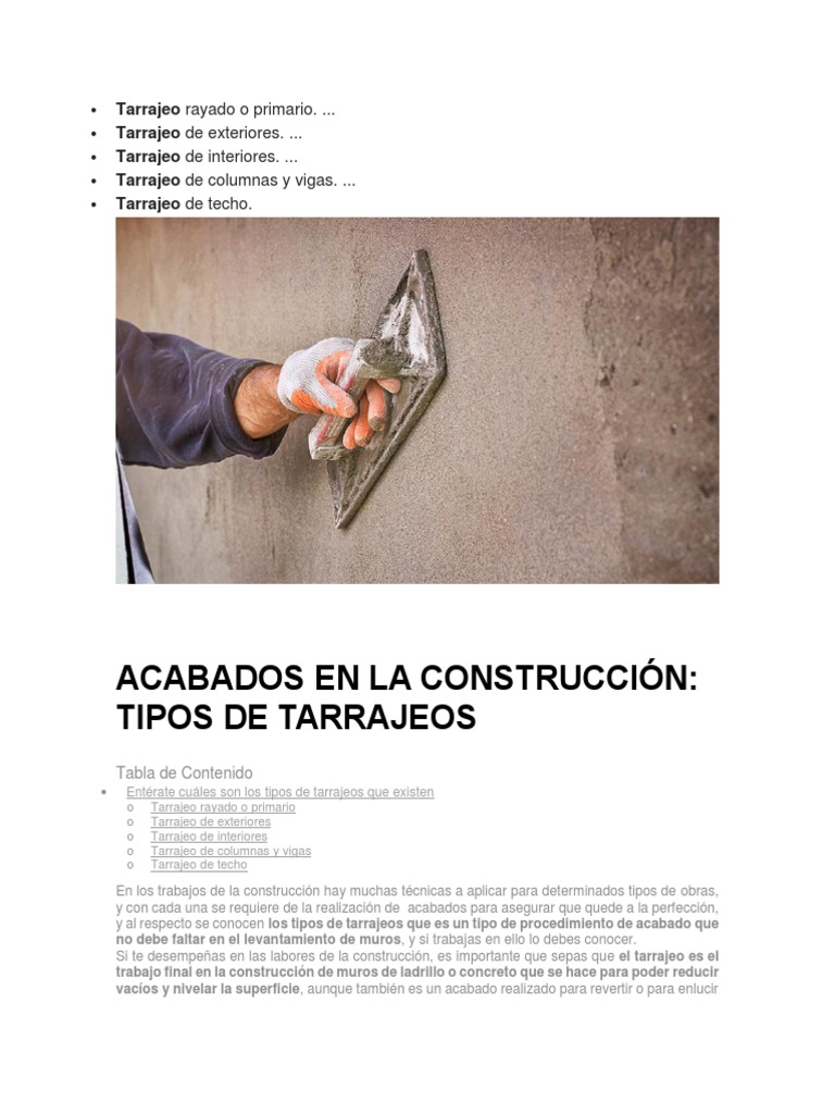Tipos de Tarrajeo en Construcción | PDF | Pintar | Hormigón