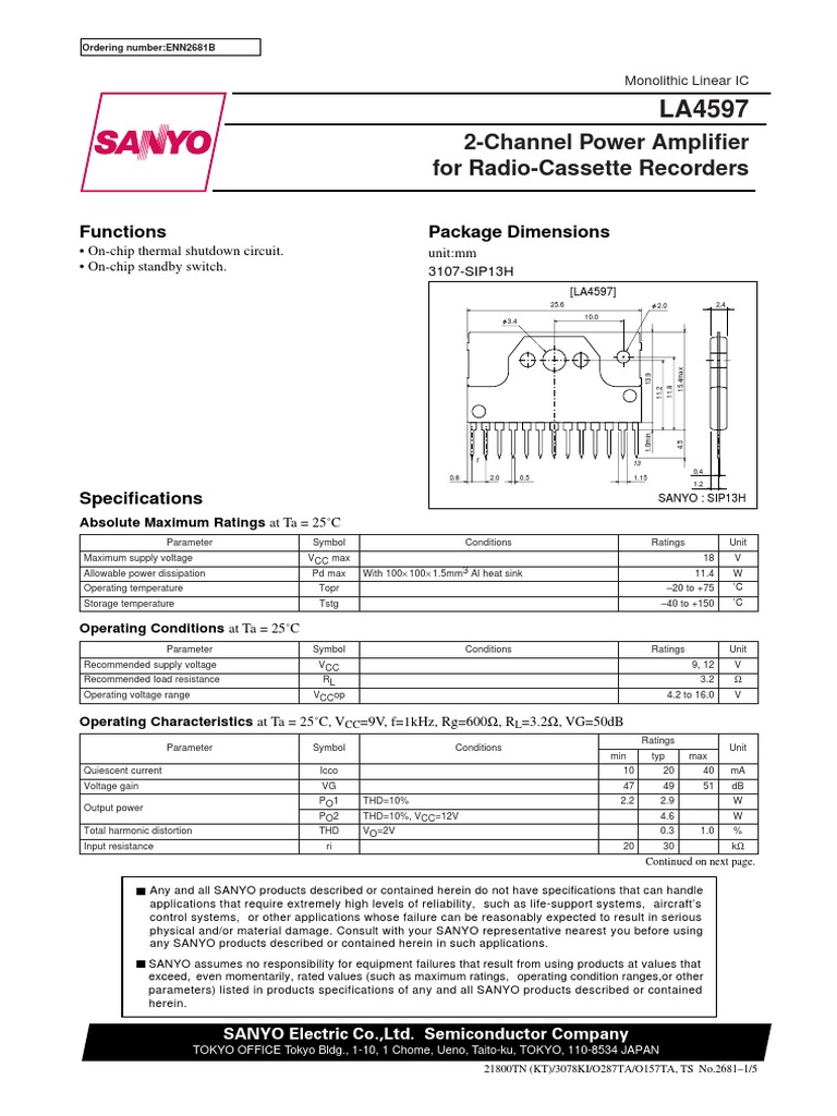 LA4597 Power Amplifier Overview | PDF | Electronic Engineering ...