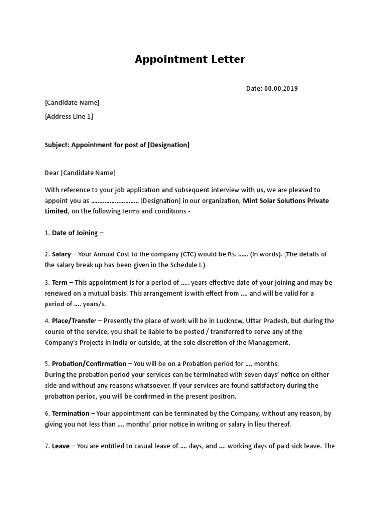 Job Appointment Letter Template | PDF | Confidentiality | Fiduciary