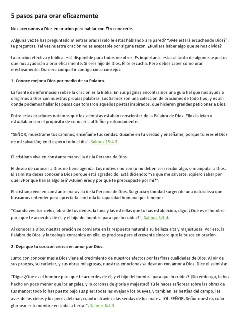 5 Pasos para Orar Eficazmente. | PDF | Oración | Salmos
