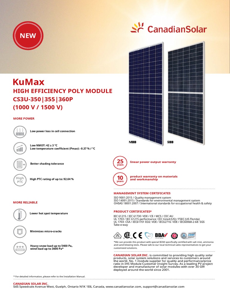 Datasheet Painel Solar 360W KuMax CS3U P | PDF | Solar Panel ...