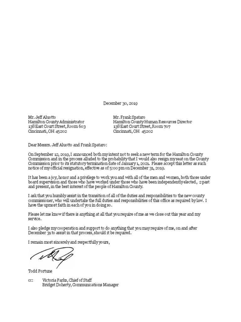 Portune Letter of Resignation 2019 | PDF | Politics