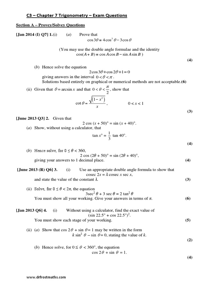 C3 Chp7 TrigExamQuestions | PDF | Sine | Trigonometric Functions
