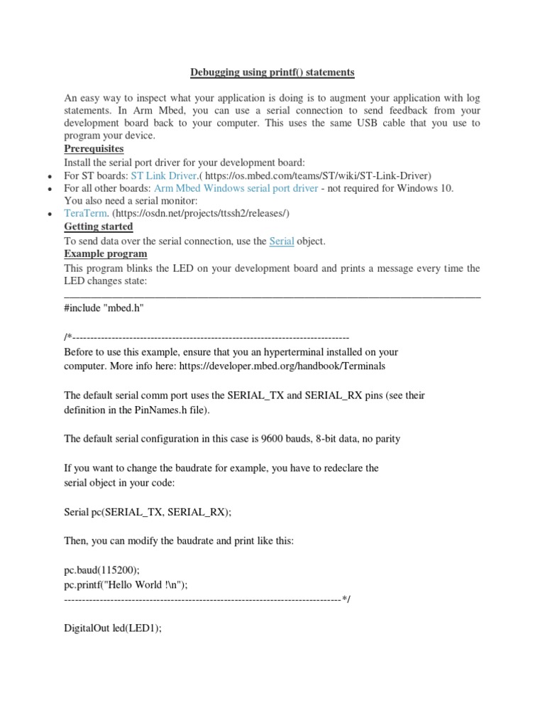 Debugging Embedded Applications Using Print Statements and a Serial ...