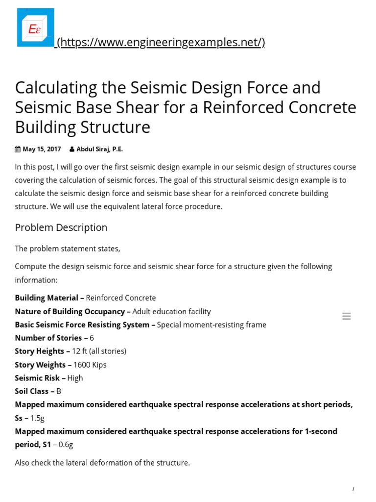 Seismic Base Shear Calculation Guide | PDF | Seismology | Force