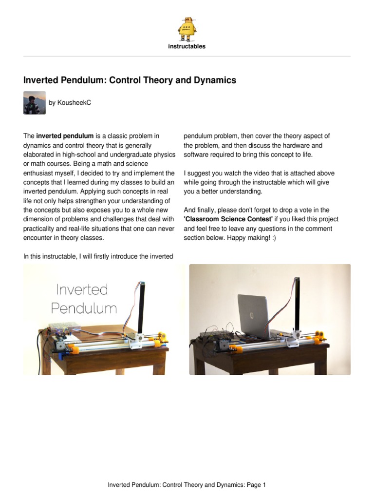 Inverted Pendulum Control Theory and Dynamics | PDF | Control Theory | Equations Of Motion