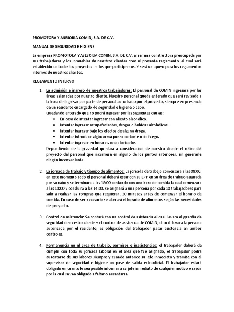 Promotora y Asesoria Comin, Manual de Seguridad | PDF | Mercancías ...