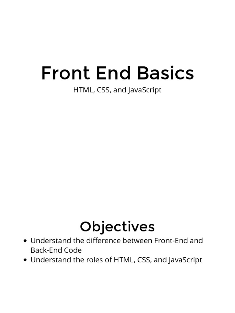 Front End Basics: HTML, CSS, JS Explained | PDF