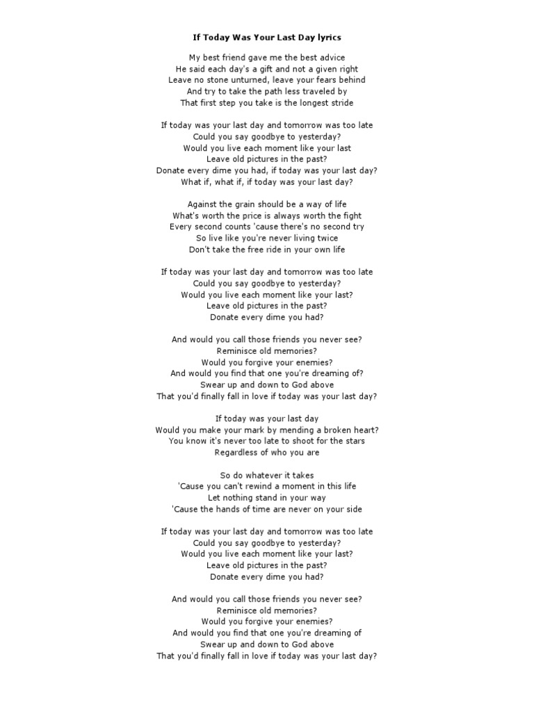 If Today Was Your Last Day Lyrics | PDF