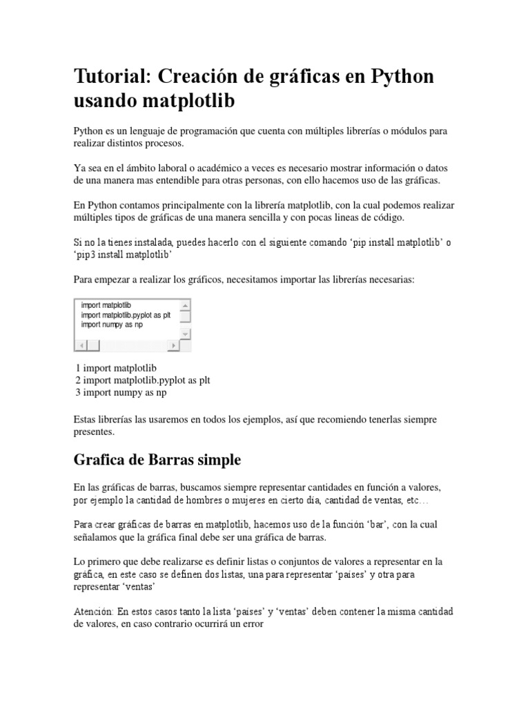 Creación De Gráficas En Python Usando Matplotlib Pdf Python Lenguaje De Programación 