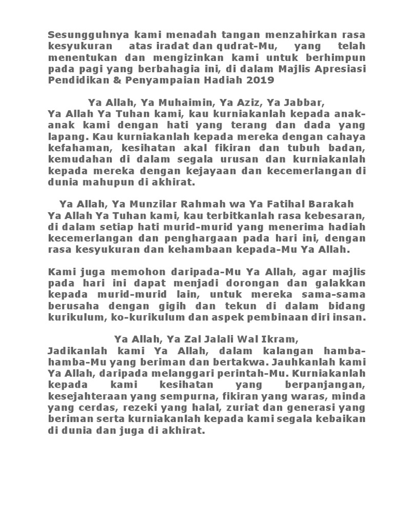 Sesungguhnya Kami Menadah Tangan Menzahirkan Rasa Kesyukuran Atas | PDF