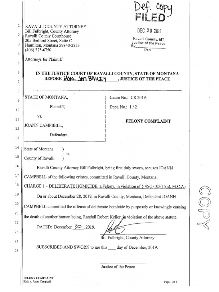 Joann Campbell Charging Documents | PDF