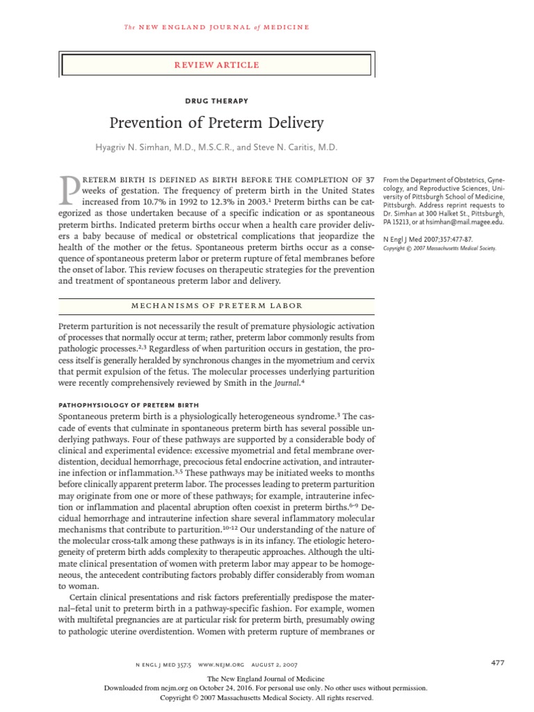 Tocolisis by Nejm | PDF | Preterm Birth | Childbirth
