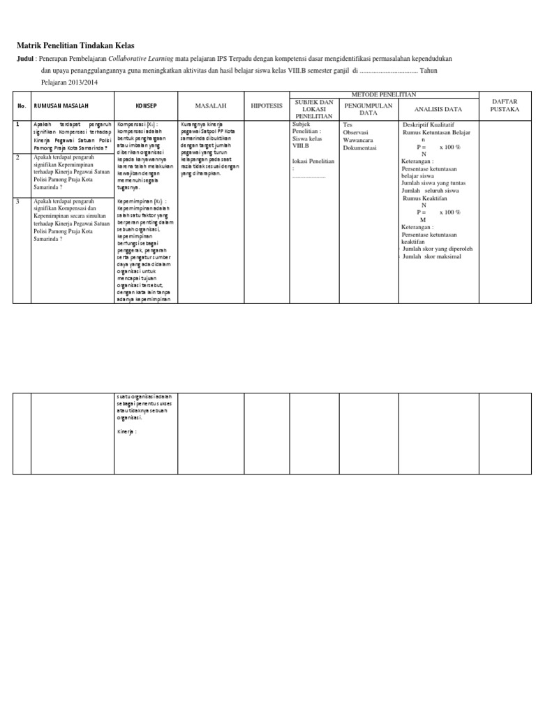 Contoh Matrik Penelitian | PDF