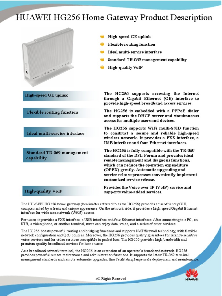 HUAWEI HG256 Home Gateway Product Description PDF | PDF | Voice Over Ip ...