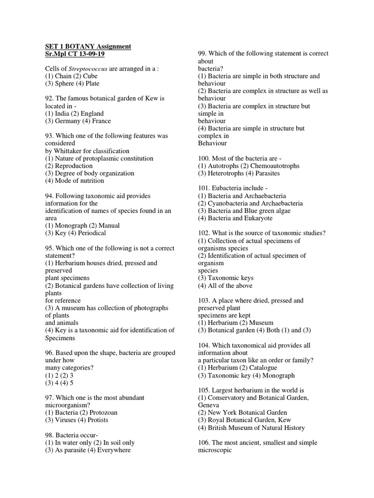 Botany Assignment 1 | PDF | Bacteria | Cell (Biology)