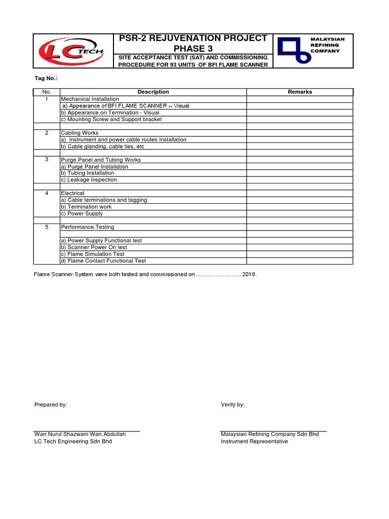 SAT Procedures for BFI Flame Scanner | PDF