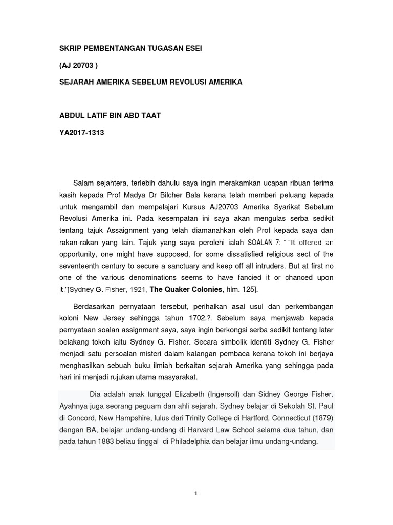 Skrip Pembentangan Tugasan Esei | PDF