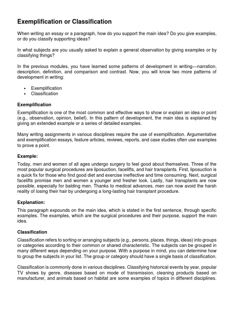 How to Support a Main Idea Through Exemplification and Classification ...