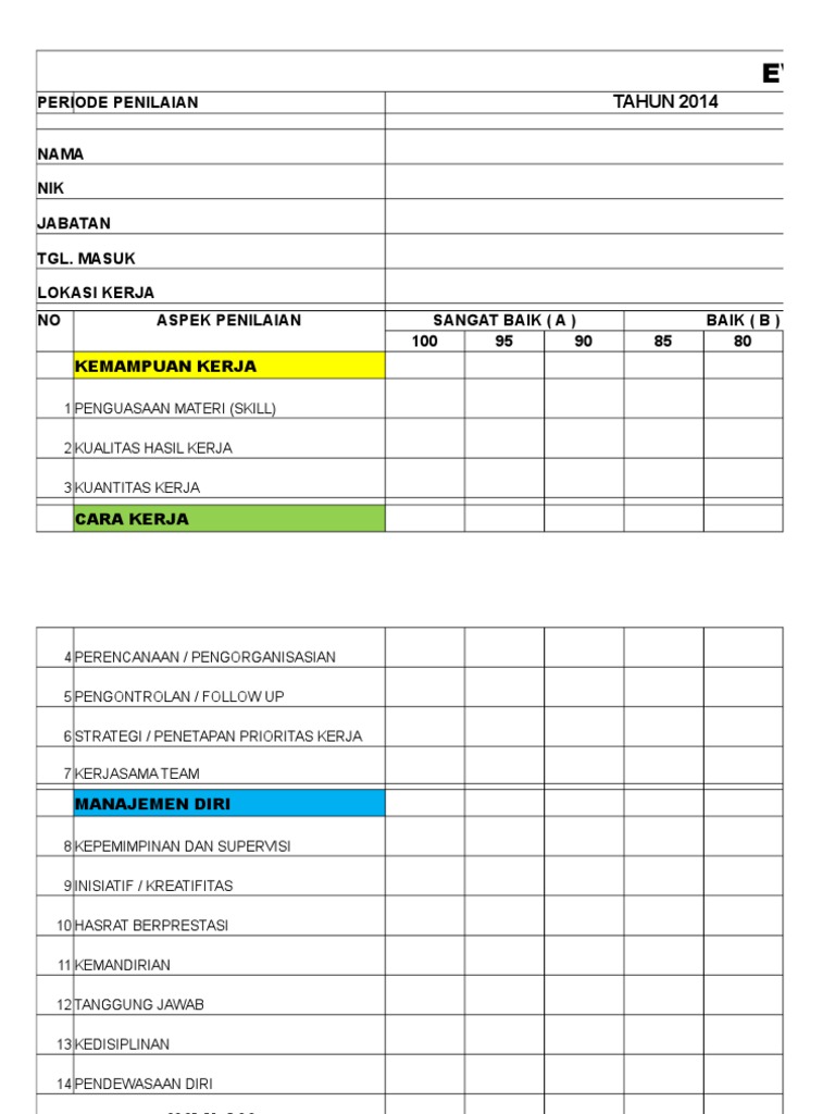 Formulir Evaluasi Kinerja Karyawan | PDF